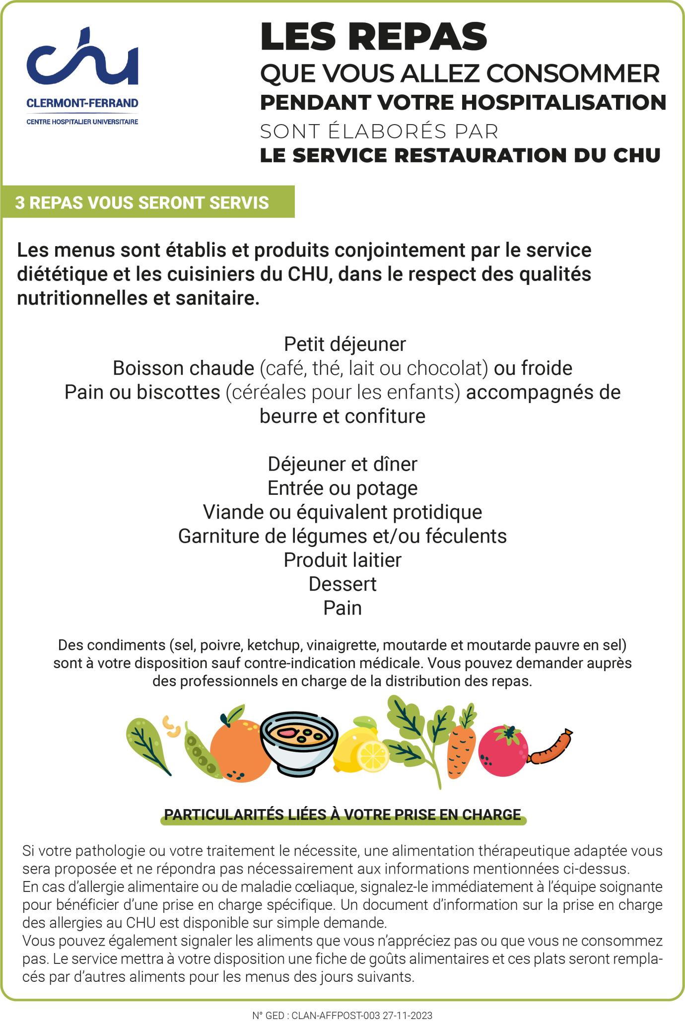 CLAN | Repas au CHU | CHU clermont-ferrand